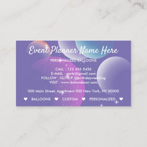 Balloons Event Party Planner Decorations birthday Business Card | Zazzle