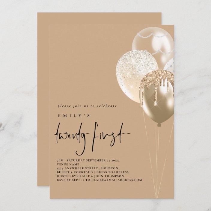 Balloons Gold Ivory QR Code 21st Birthday Party Invitation | Zazzle.com