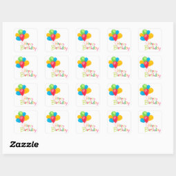 Balloons Happy Birthday Square Sticker | Zazzle