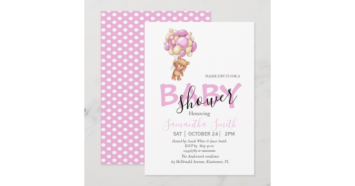 Balloons Pink Baby Invitation | Zazzle