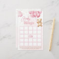 Balloons pink teddy bear baby shower bingo game | Zazzle
