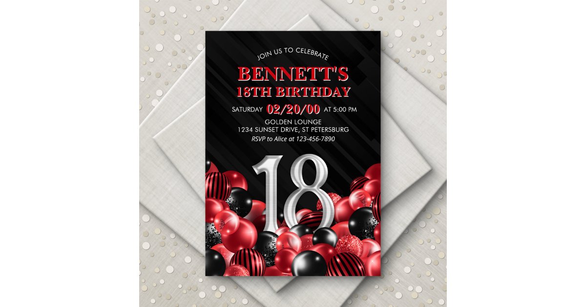 Balloons Red 18th Birthday Invitation | Zazzle