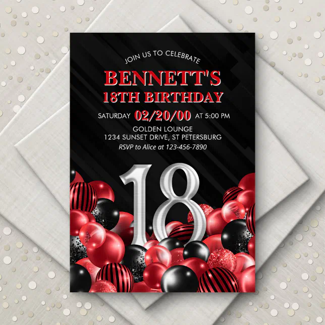 Balloons Red 18th Birthday Invitation | Zazzle