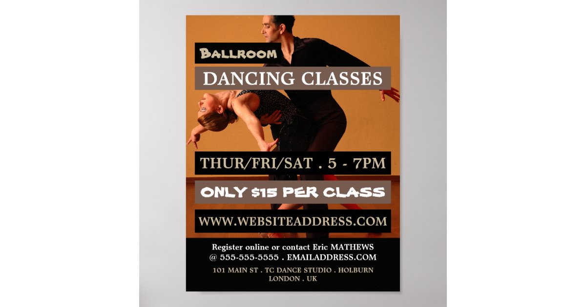 Ballroom Dancers, Dance Lesson Advertising Poster | Zazzle