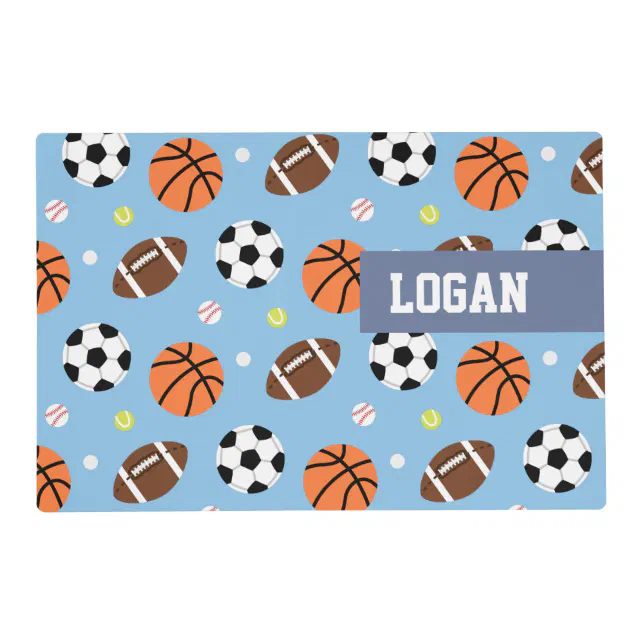 Balls Sports Themed Pattern For Boys Placemat | Zazzle