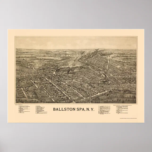 Ballston Spa, NY Panoramic Map - 1890 Poster | Zazzle