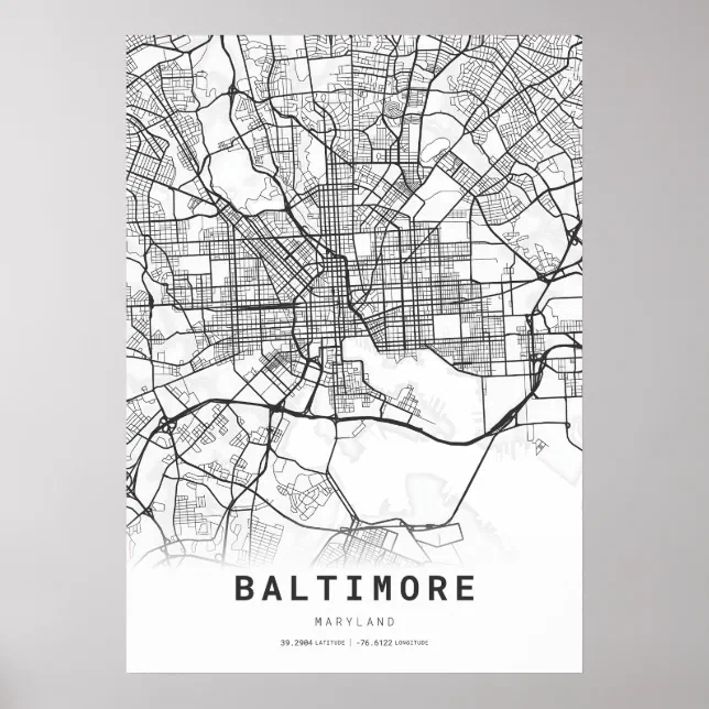 Baltimore City Map Poster | Zazzle