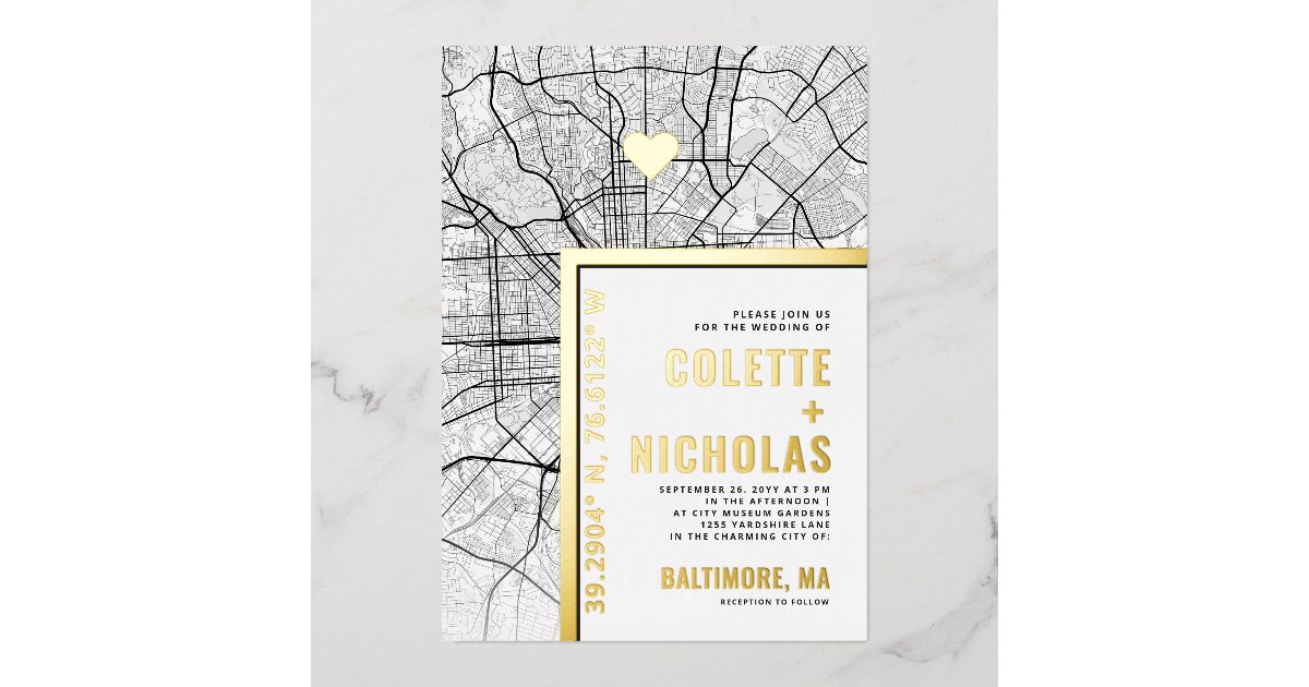 Baltimore Love Locator | City Themed Wedding Foil Invitation | Zazzle