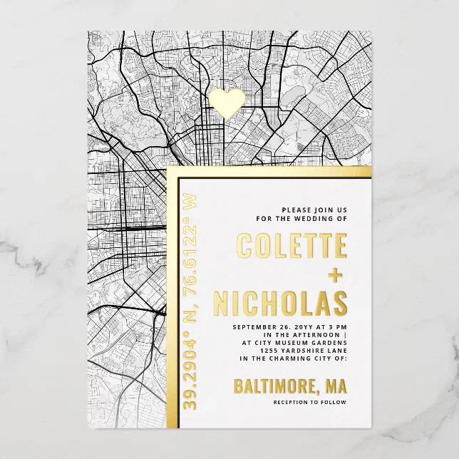 Baltimore Love Locator | City Themed Wedding Foil Invitation | Zazzle
