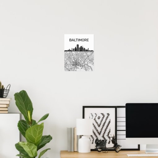 Baltimore Maryland City Skyline With Map Poster | Zazzle
