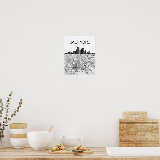 Baltimore Maryland City Skyline With Map Poster | Zazzle