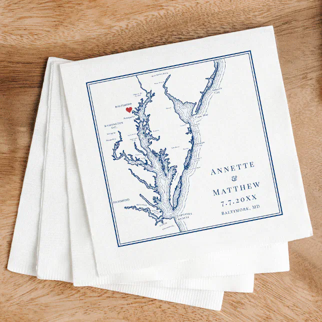 Baltimore Maryland Map Elegant Navy Blue Wedding Napkins | Zazzle