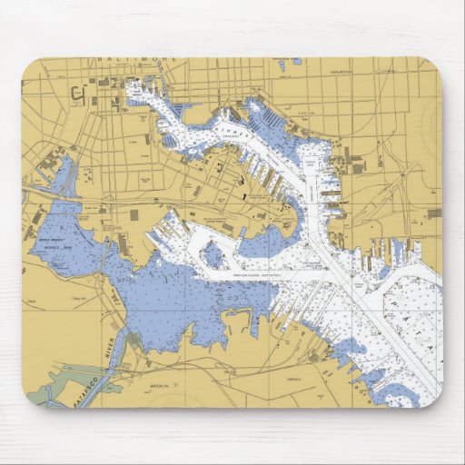 Baltimore, MD Nautical Harbor Chart Mousepad | Zazzle