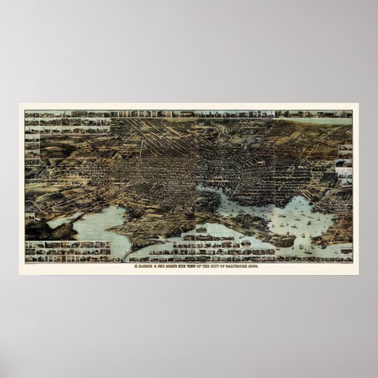 Baltimore, MD Panoramic Map - 1870 Poster | Zazzle.com