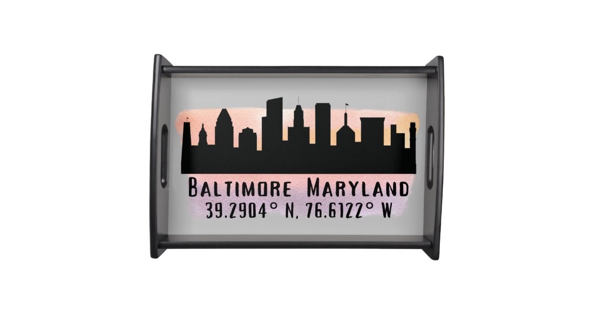 Baltimore Skyline Latitude and Longitude Serving Tray | Zazzle