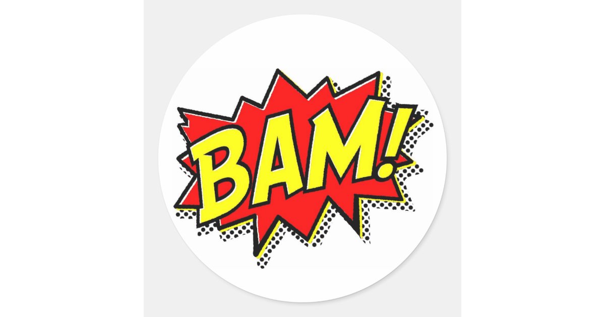 BAM COMICBOOK SOUNDS ACTIONS LOUD COMICS CARTOONS CLASSIC ROUND STICKER ...