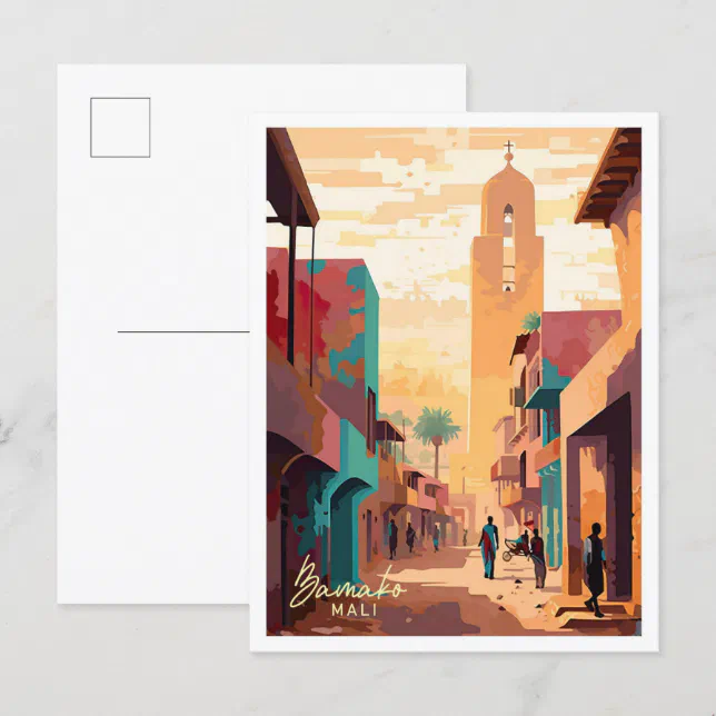 Bamako Mali Africa Art Vintage Travel Illustration Postcard | Zazzle