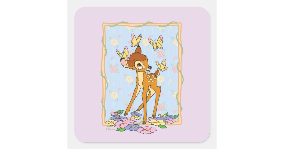 Bambi and Butterflies Square Sticker | Zazzle