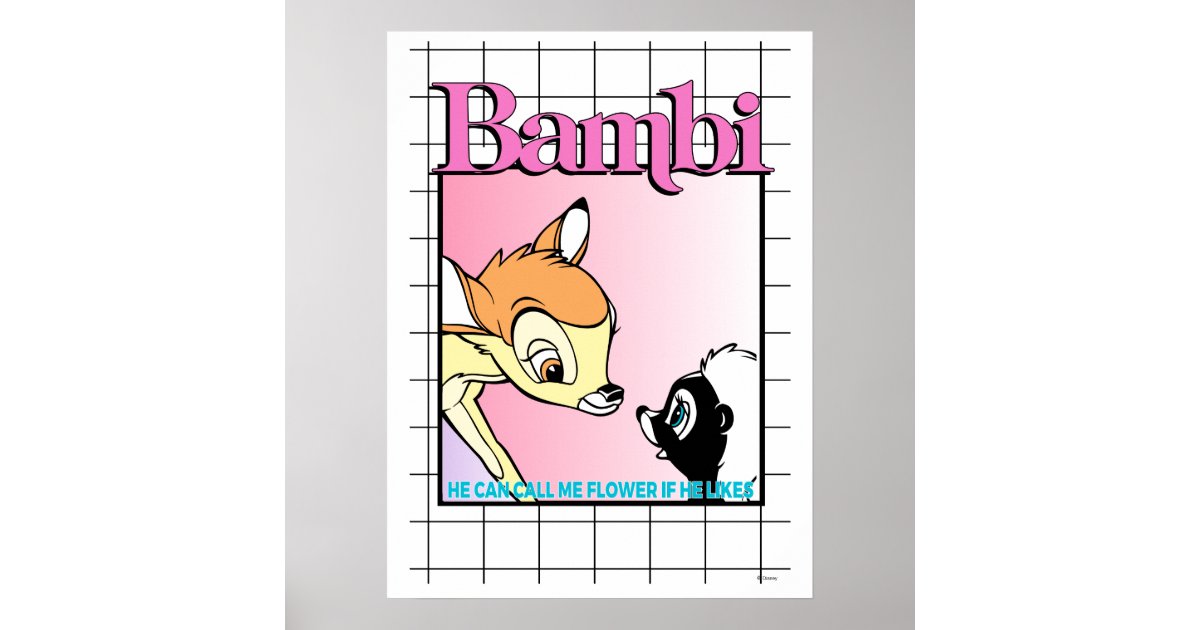 Bambi & Flower Retro Grid Graphic Poster | Zazzle