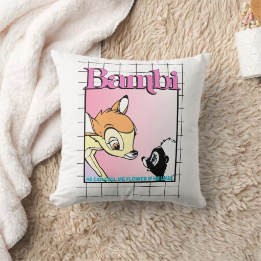 Bambi & Flower Retro Grid Graphic Throw Pillow | Zazzle