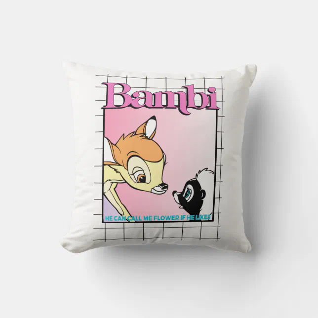 Bambi & Flower Retro Grid Graphic Throw Pillow | Zazzle