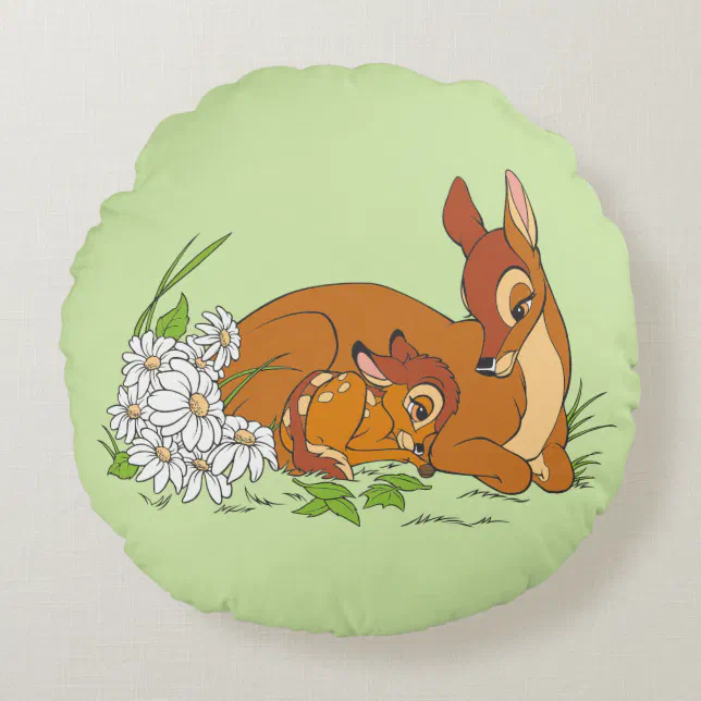 Bambi Resting With His Mother Round Pillow | Zazzle