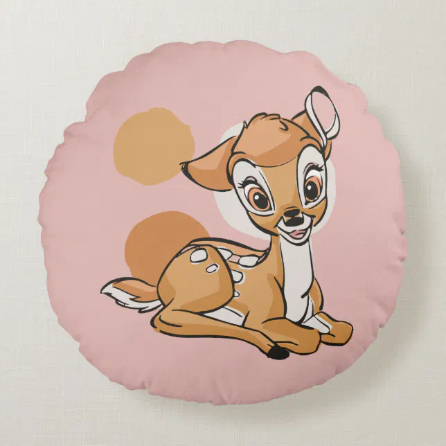 Bambi Sitting With A Smile Round Pillow | Zazzle
