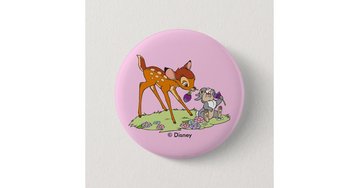 Bambi & Thumper Eating Clover Blossoms Button | Zazzle