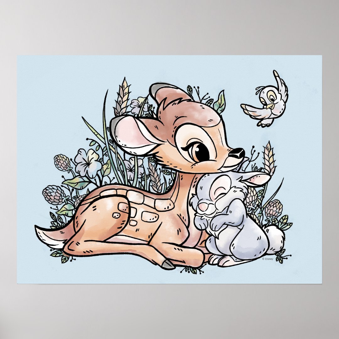 Bambi & Thumper Sitting In The Flowers Poster | Zazzle