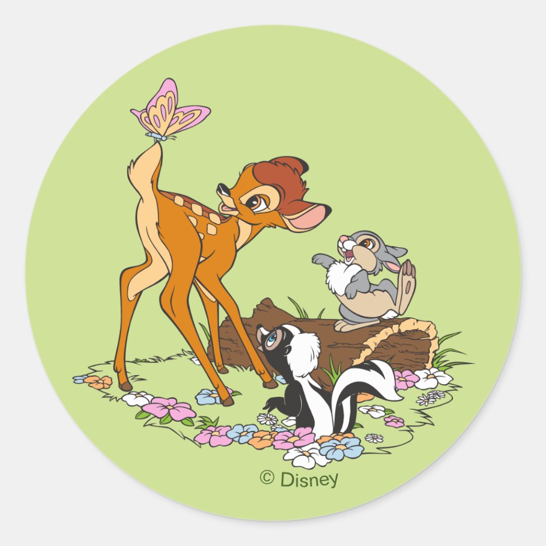 Bambi With Butterfly On Tail Classic Round Sticker | Zazzle