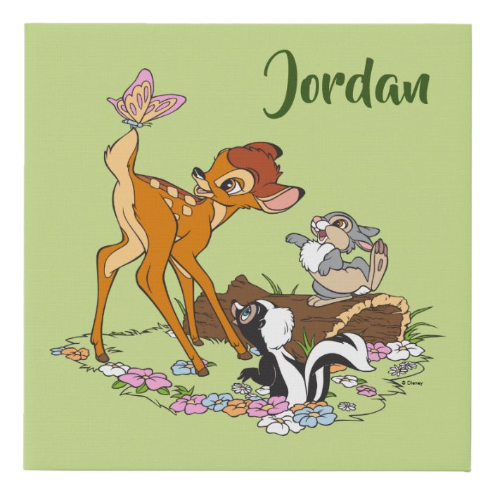 Bambi With Butterfly On Tail Faux Canvas Print | Zazzle.com