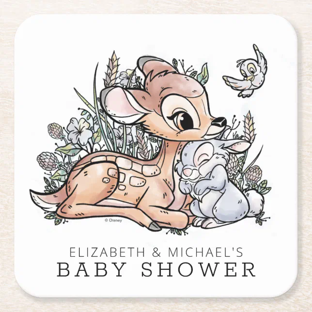 Bambi Woodland Watercolor Baby Shower Square Paper Coaster | Zazzle