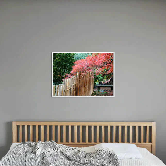 Bamboo Fence and Japanese Maple Leaves Photo Print | Zazzle