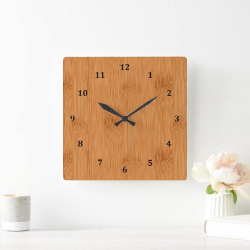 Bamboo Toast Wood Grain Look Square Wall Clock | Zazzle