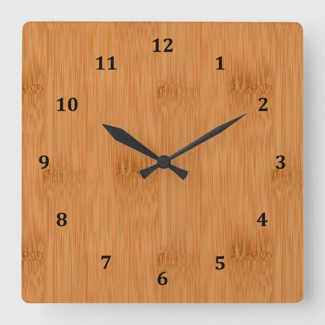 Bamboo Toast Wood Grain Look Square Wall Clock | Zazzle