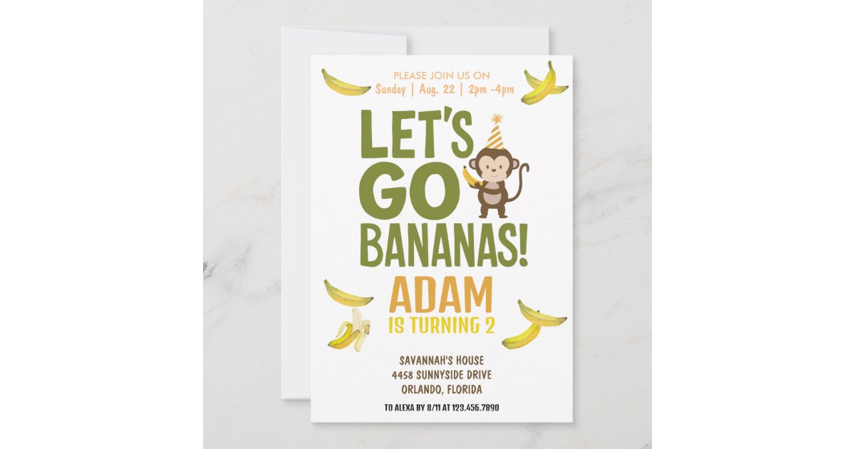 banana birthday party EDITABLE bananas invite | Zazzle