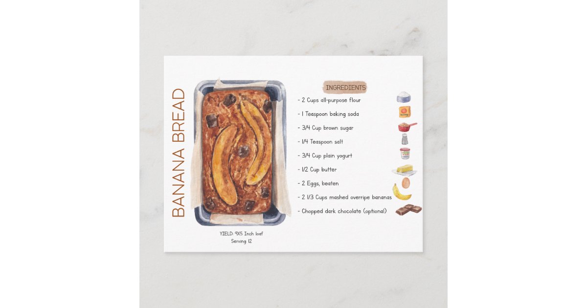 Banana Bread Recipe Postcard | Zazzle