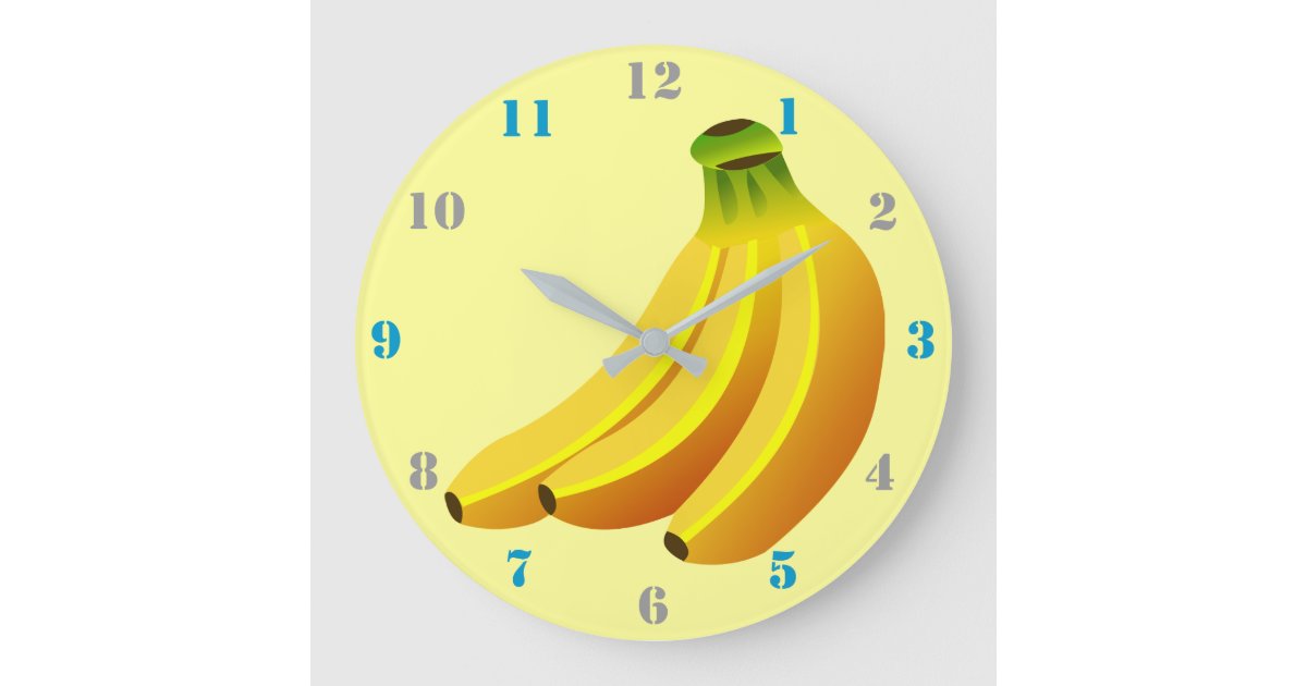BANANA BUNCH ILLUSTRATION DESIGN WITH NUMBERS LARGE CLOCK | Zazzle