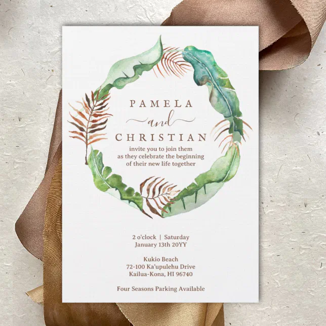 Banana Leaf Wreath Wedding Invitation | Zazzle