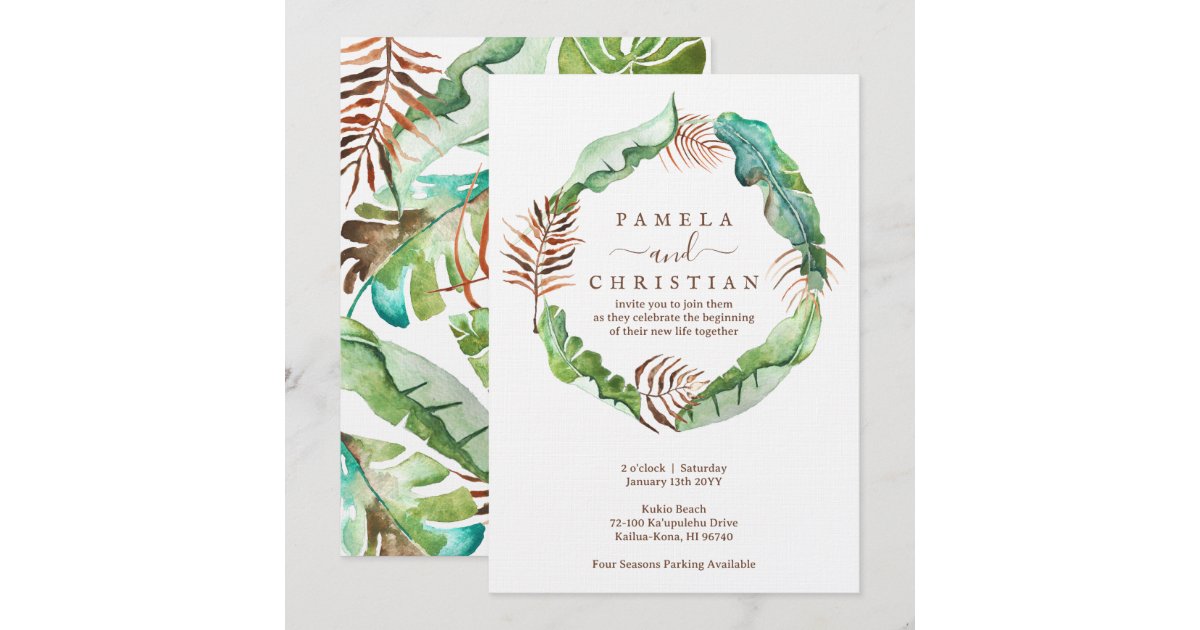Banana Leaf Wreath Wedding Invitation | Zazzle