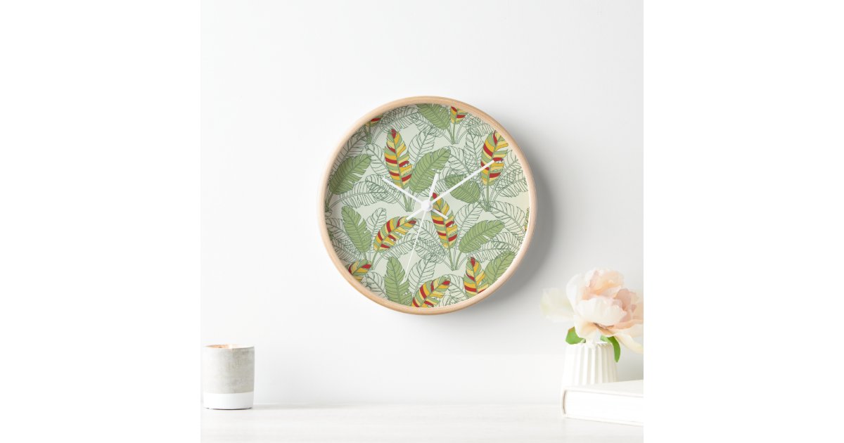Banana Leaves Retro Jungle Wall Clock | Zazzle