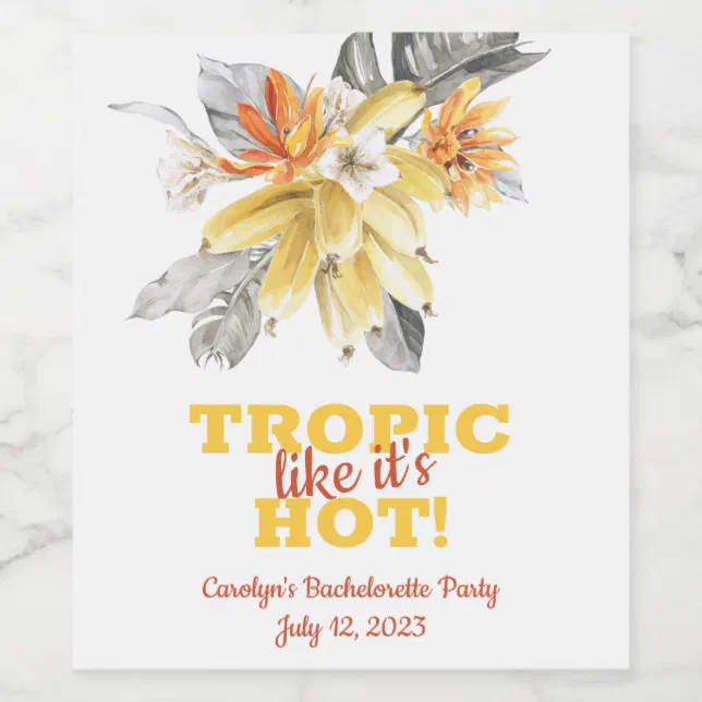 Banana Leaves Tropic like it's Hot! Bachelorette Wine Label | Zazzle