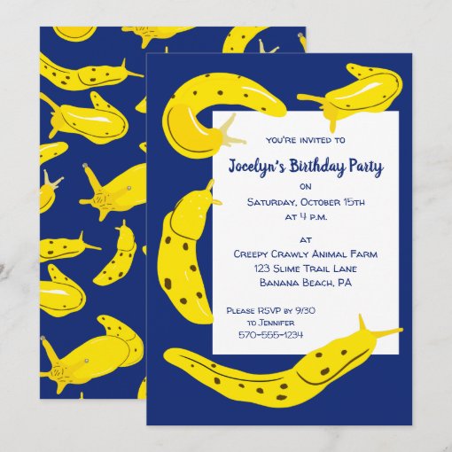 Banana Slugs Yellow and Blue Custom Birthday Party Invitation | Zazzle