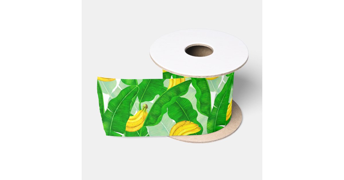Bananas and leaves watercolor design satin ribbon | Zazzle