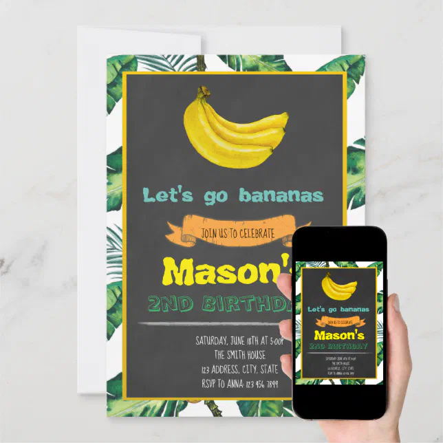 Bananas Birthday party invitation | Zazzle