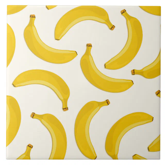 Bananas Tropical Fruit Print, Yellow and White Ceramic Tile | Zazzle