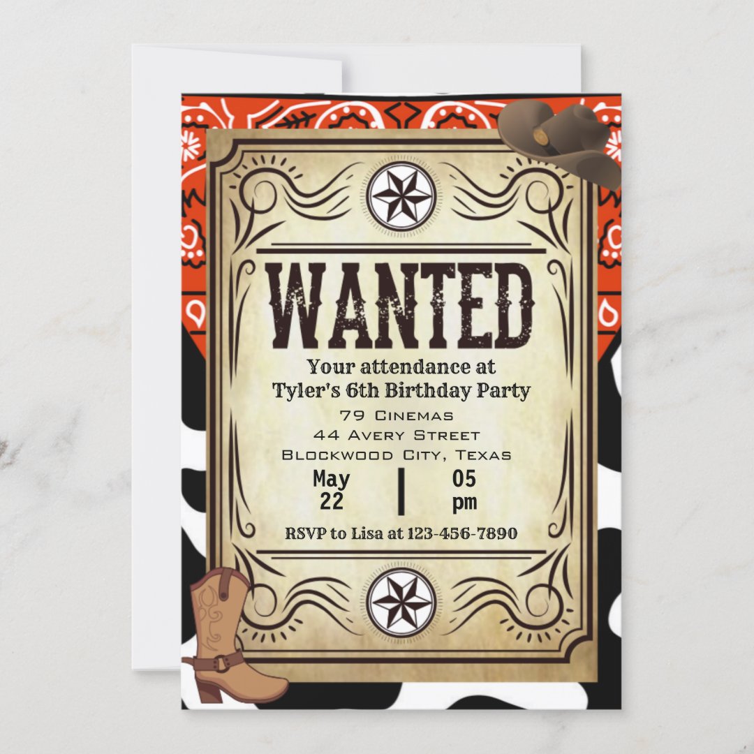 Bandana Cowboy Birthday Party Invitation | Zazzle