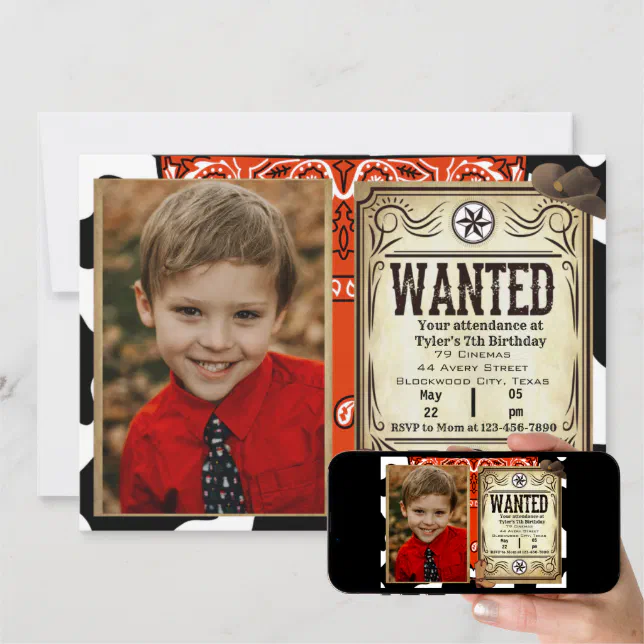Bandana Cowboy Birthday Photo Invitation | Zazzle