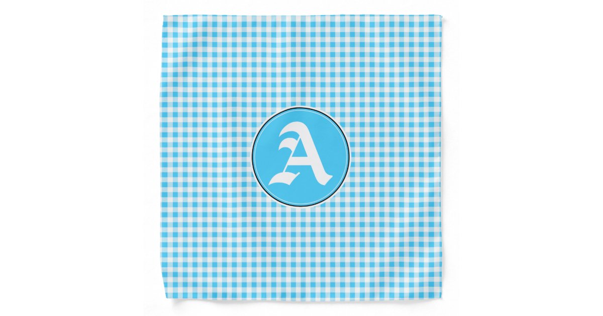 Bandana, Monogram Template Baby Blue Gingham Bandana | Zazzle