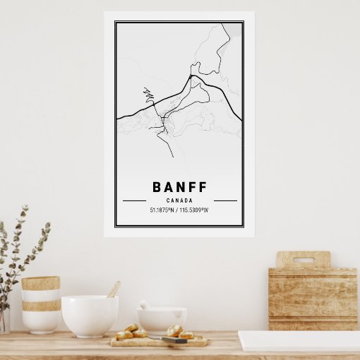 Banff Alberta Canada Travel City Map Modern Simple Poster | Zazzle